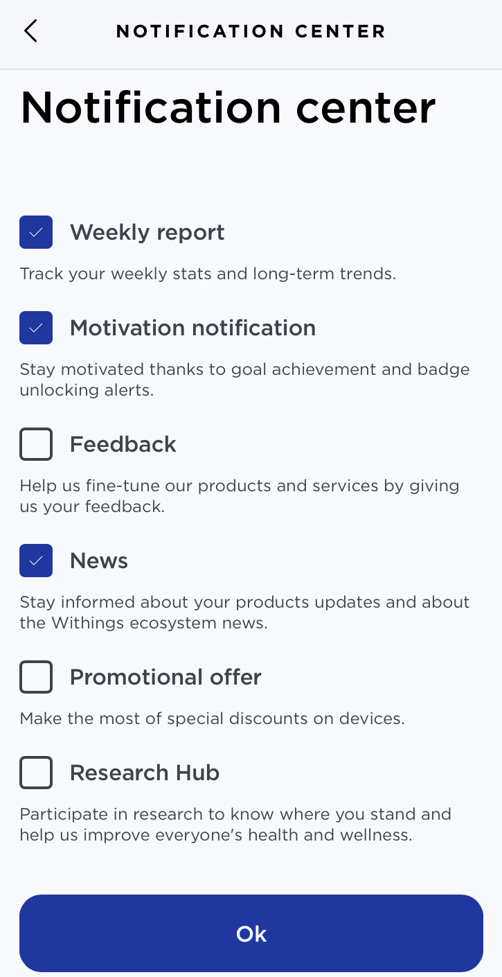 Withings App - iOS - Managing my notifications – Withings | Support