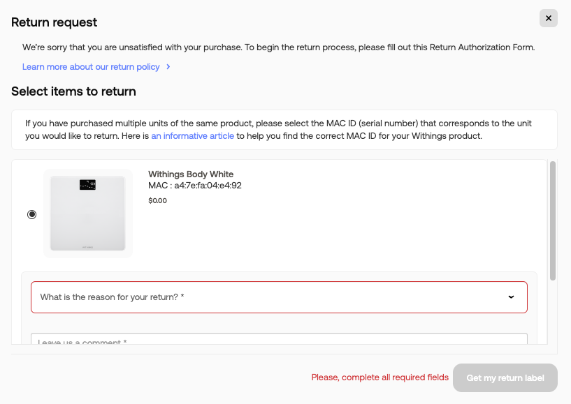 Webstore - I would like to return my product. What should I do ...