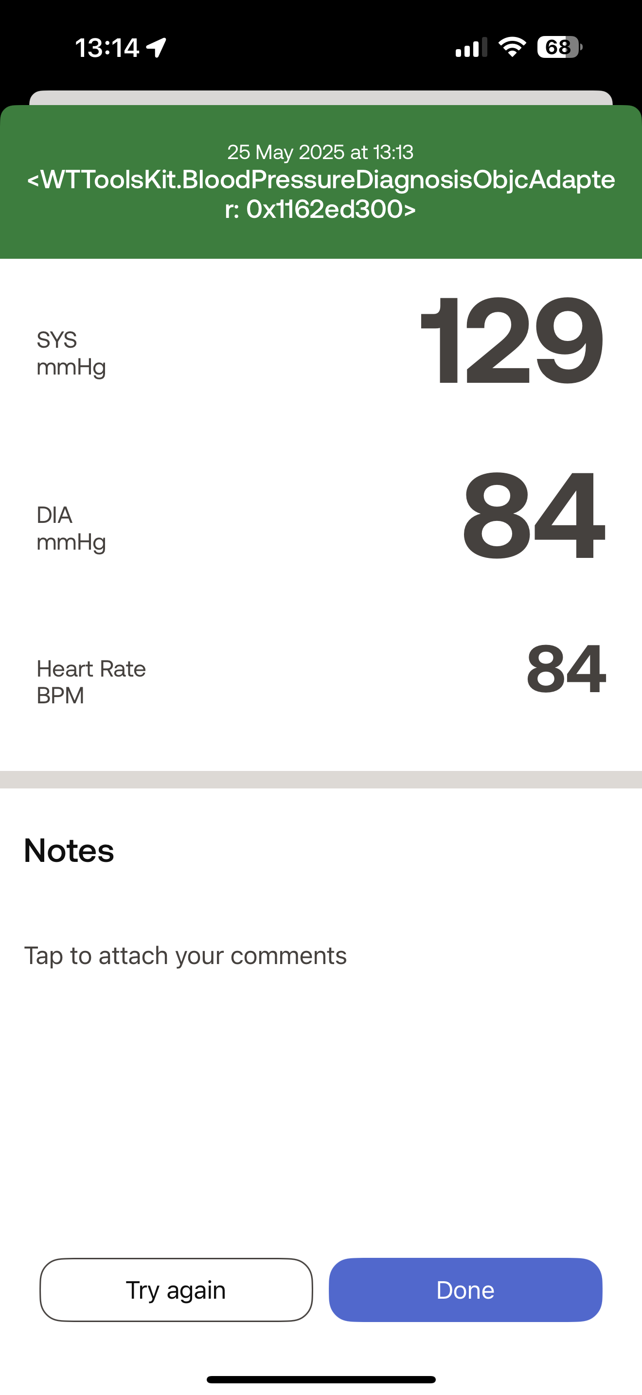 Bug in the code for blood pressure reading – Withings | Support